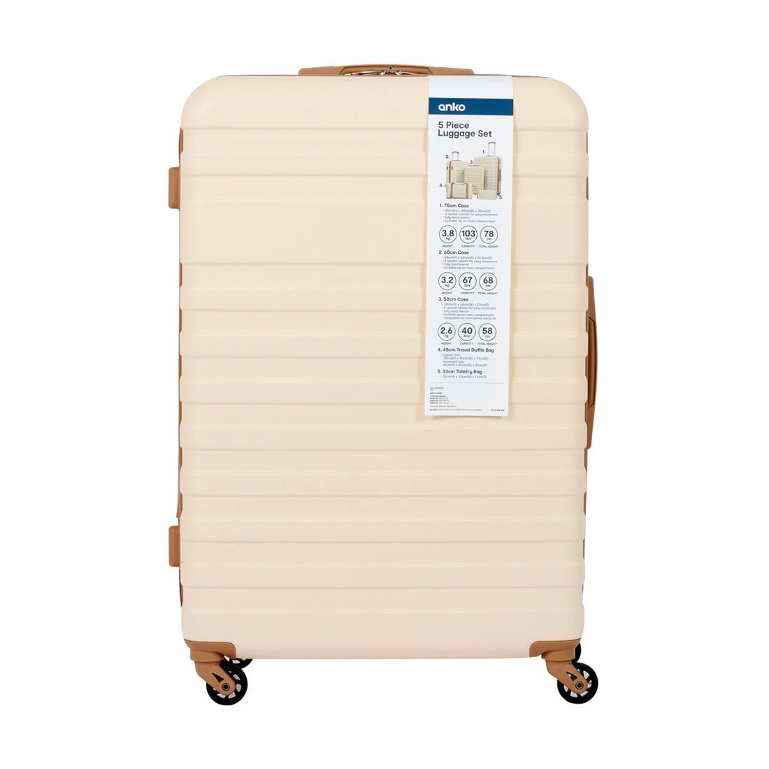 5 Piece Luggage Set - Beige - Kmart