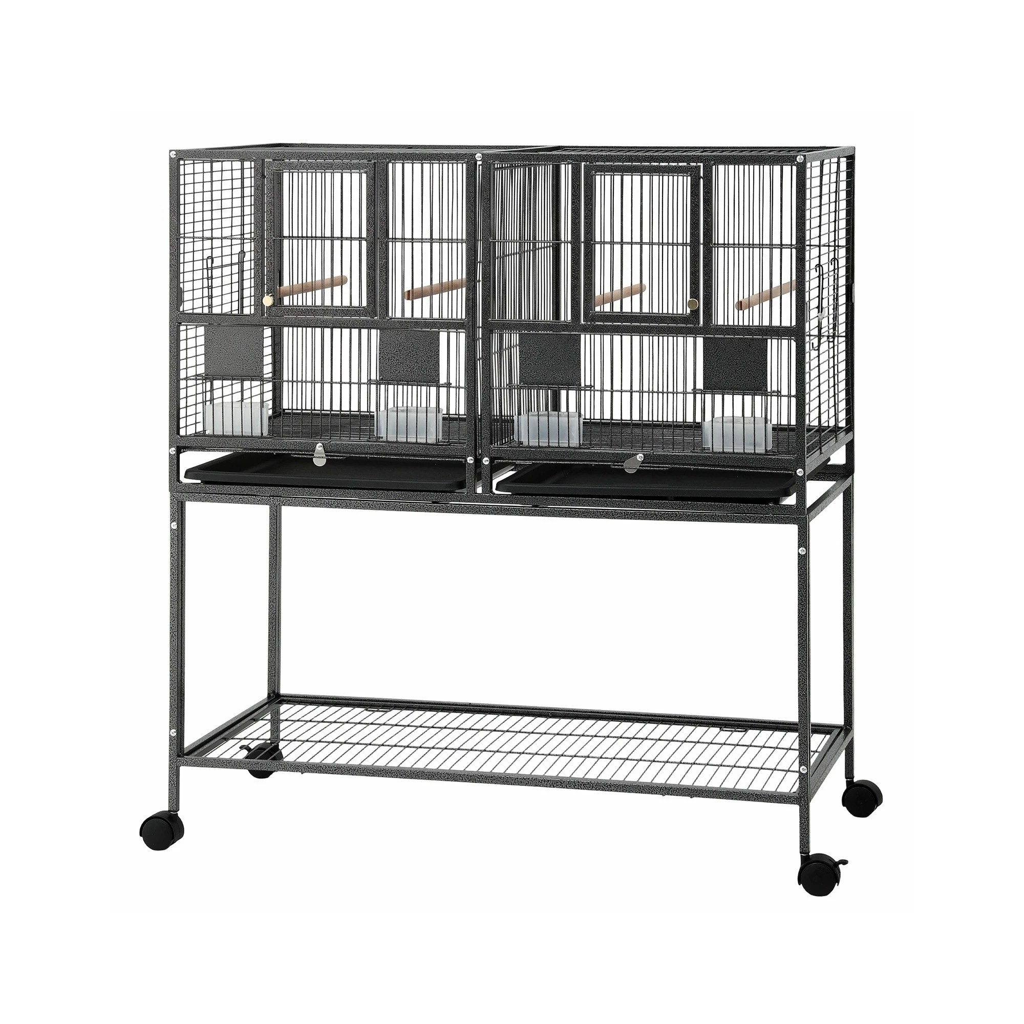 i.Pet 2-in-1 Bird Cage Aviary with Divider Parrot Budgie Wheels - Black ...