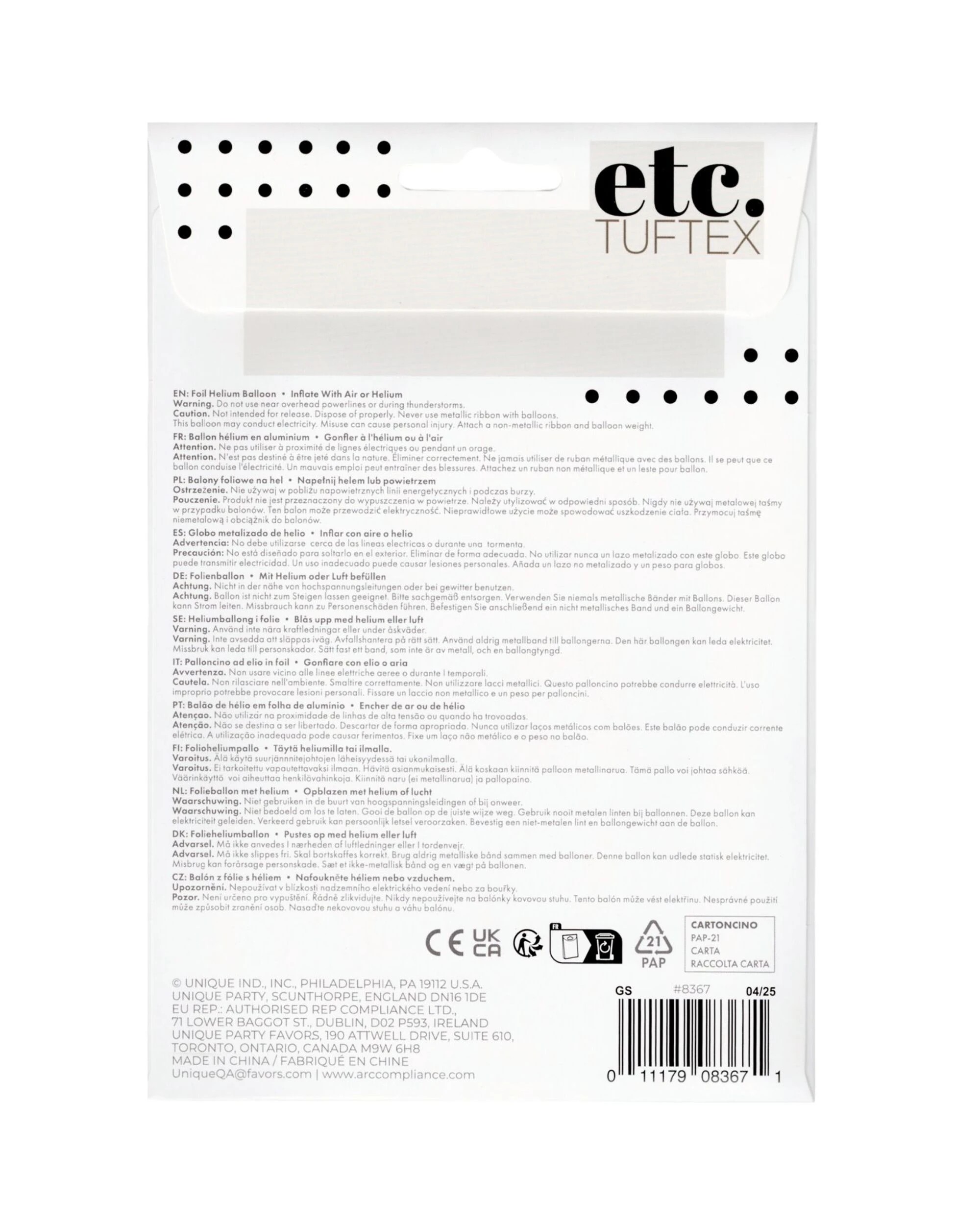 Meteor Double Sided 60cm Black and White Square Foil Balloon - Black ...