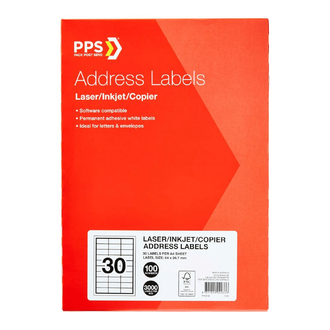PPS Inkjet Laser Address Labels 30UP 100 Sheets - Kmart