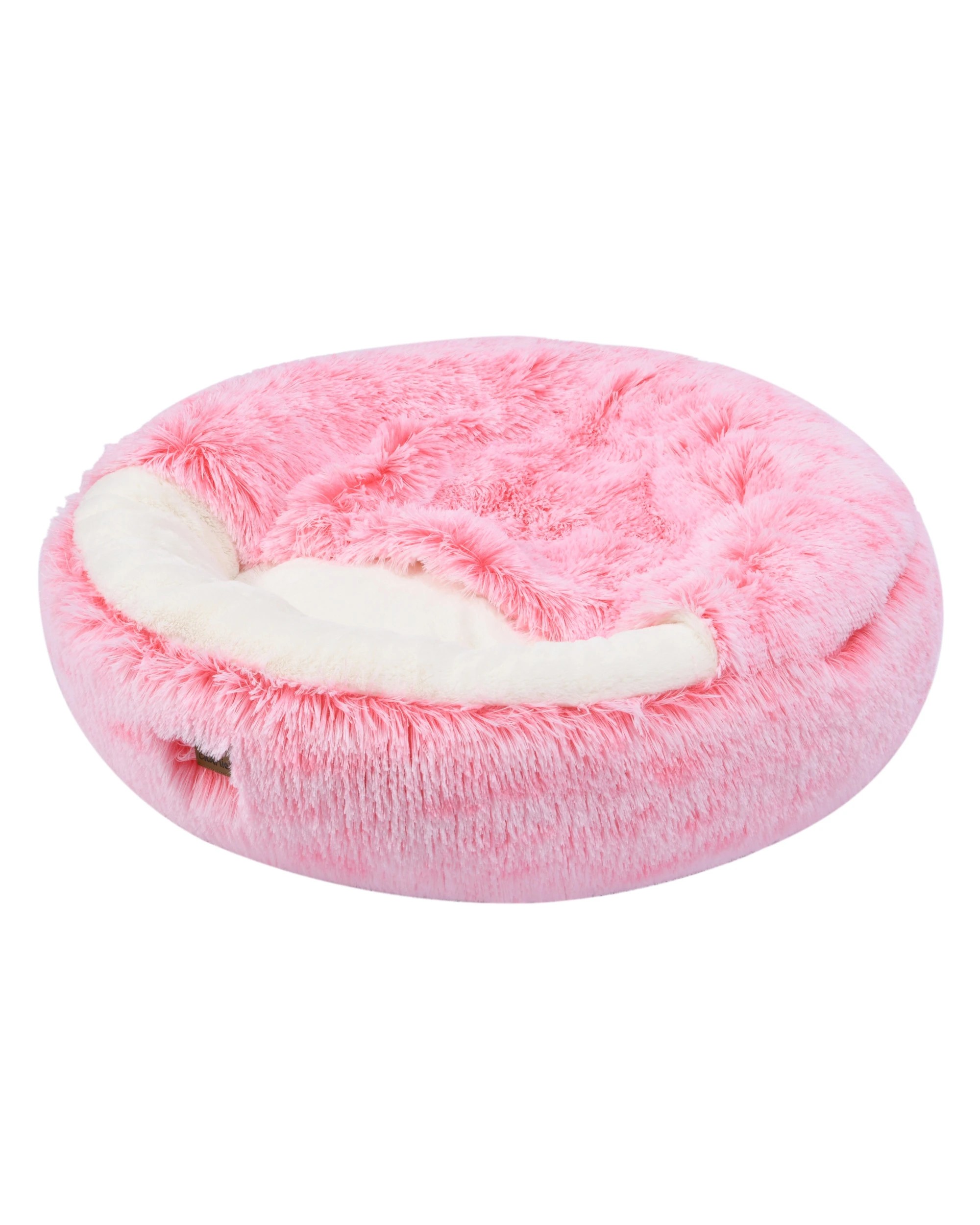 Charlie's Snookie Hooded Faux Fur Calming Dog Bed Small - Ombre Pink ...