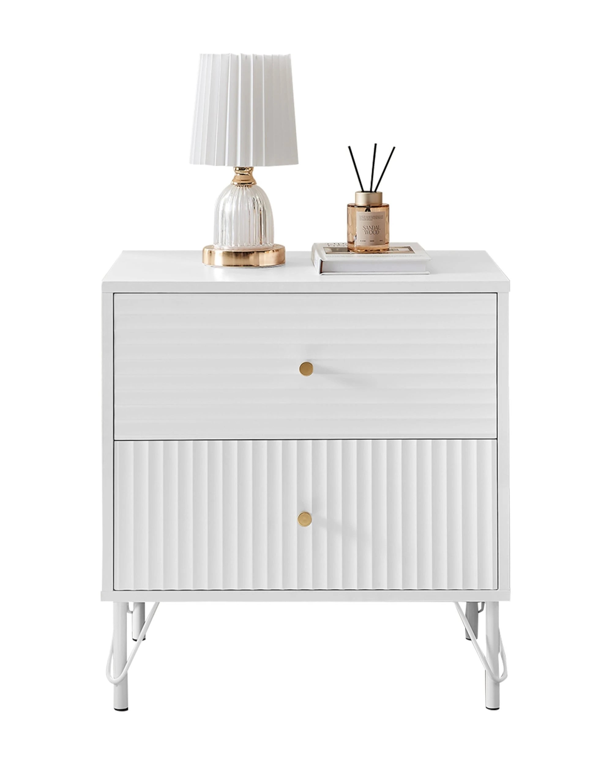 Sarantino Diego Bedside Table Night Stand with 2 Drawers - White - Kmart