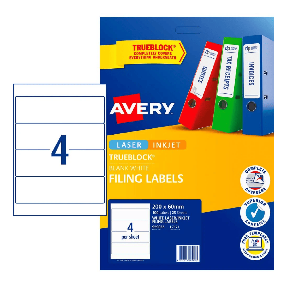 Avery 4UP Laser Lever Arch Labels White 25 Sheets - Kmart