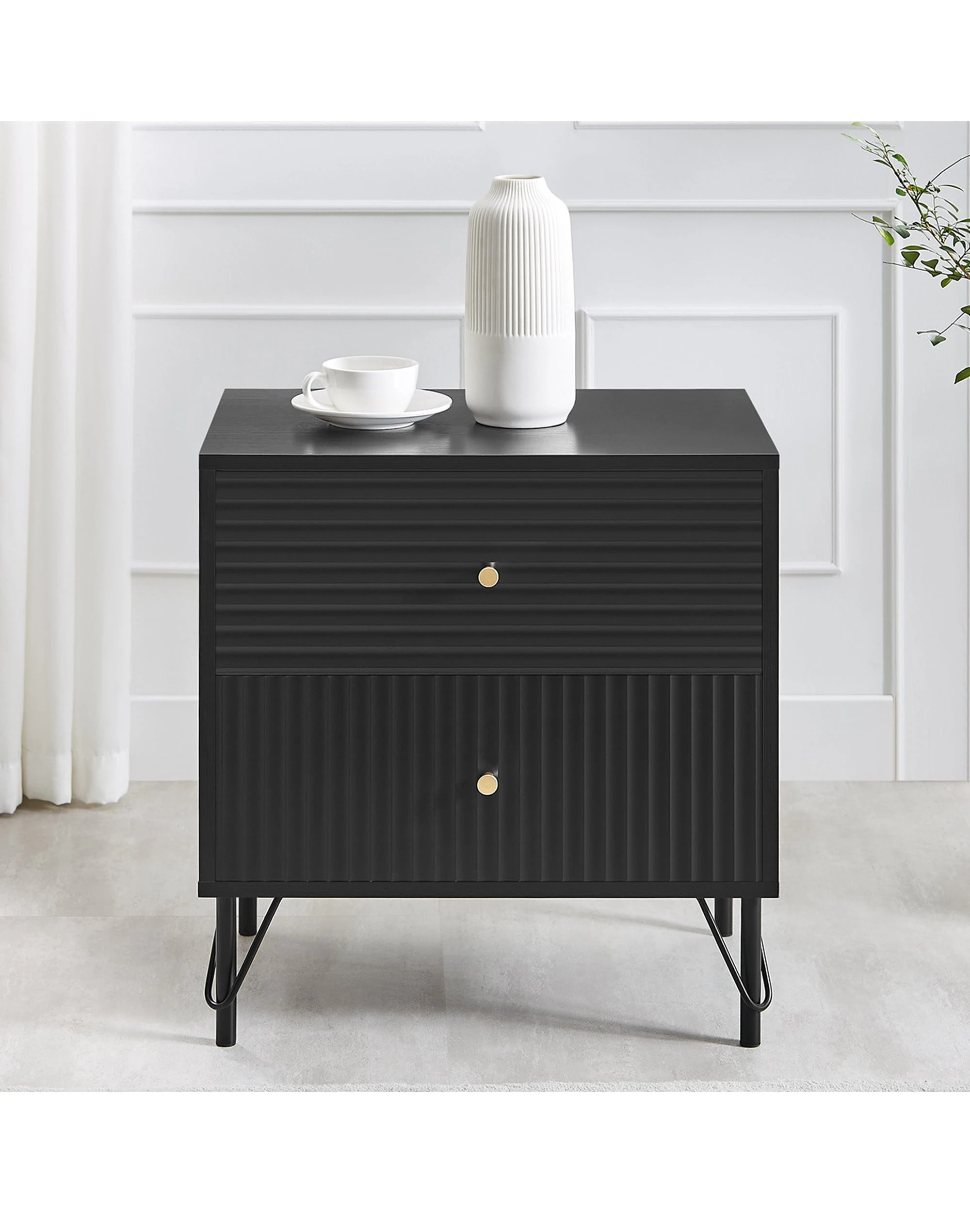 Sarantino Diego Bedside Table Night Stand with 2 Drawers - Black - Kmart