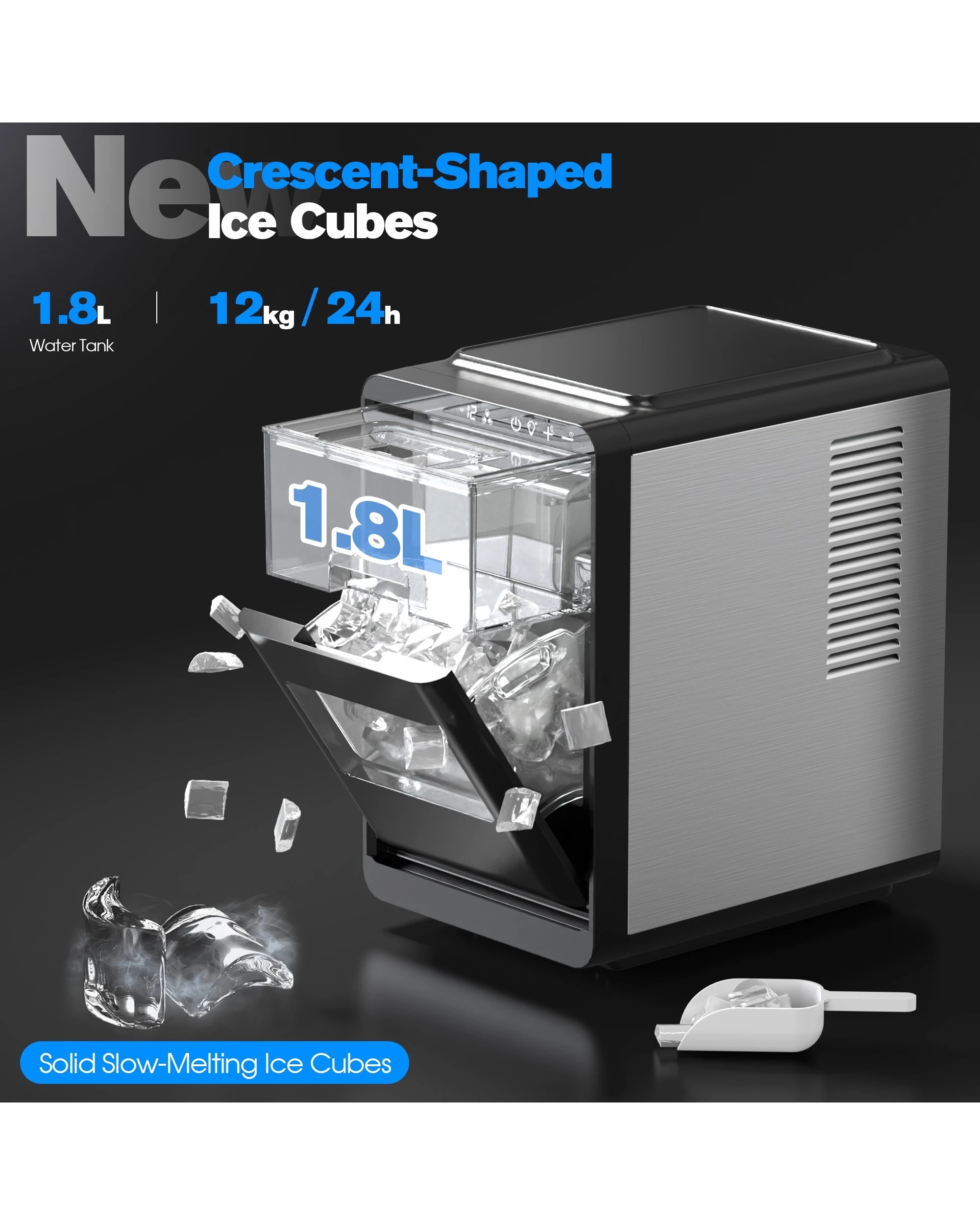 Advwin Crescent Ice Maker, 12kg/day Countertop Ice Machine With ...