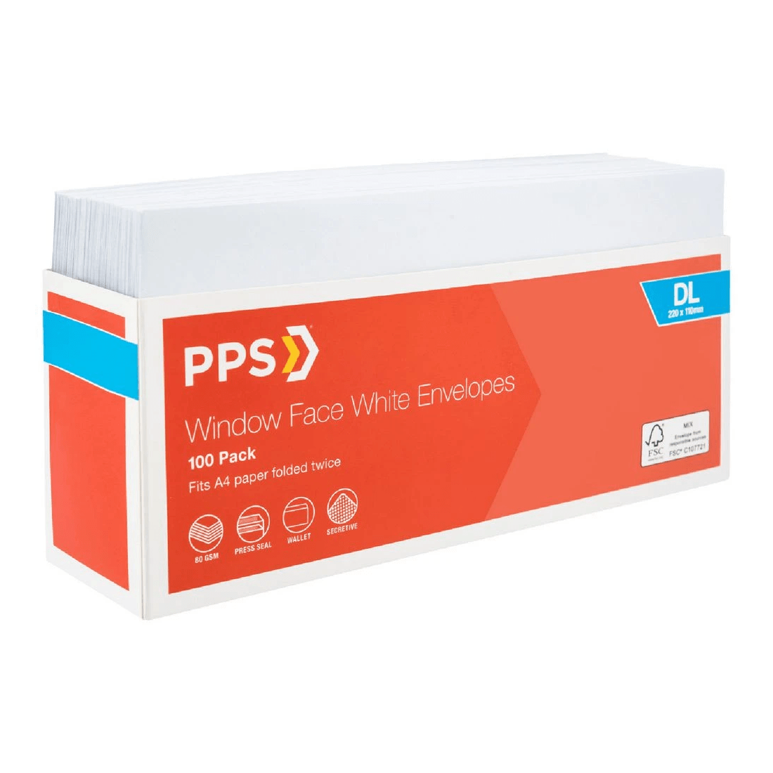 PPS Window Faced DL Envelopes White 100 Pack - Kmart
