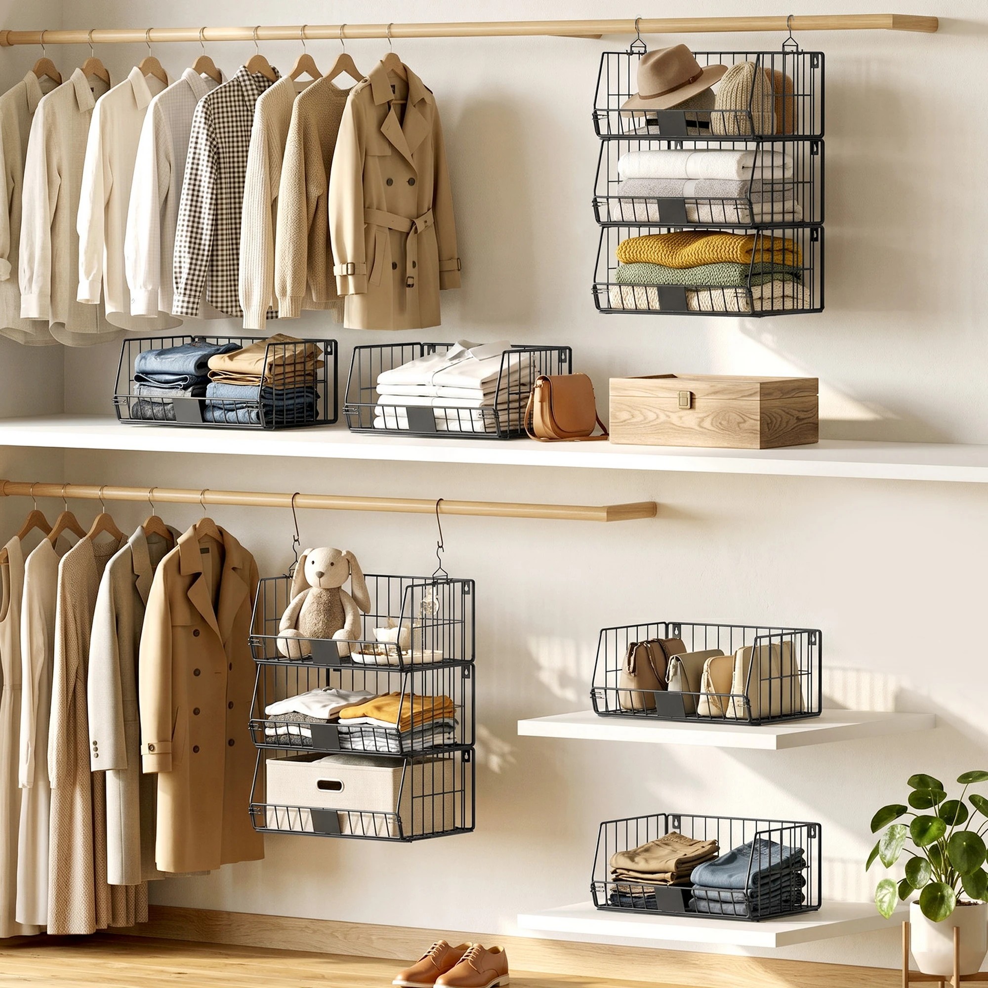 Artiss 5 Tier Stackable Closet Organizers and Storage Closet Hanging ...