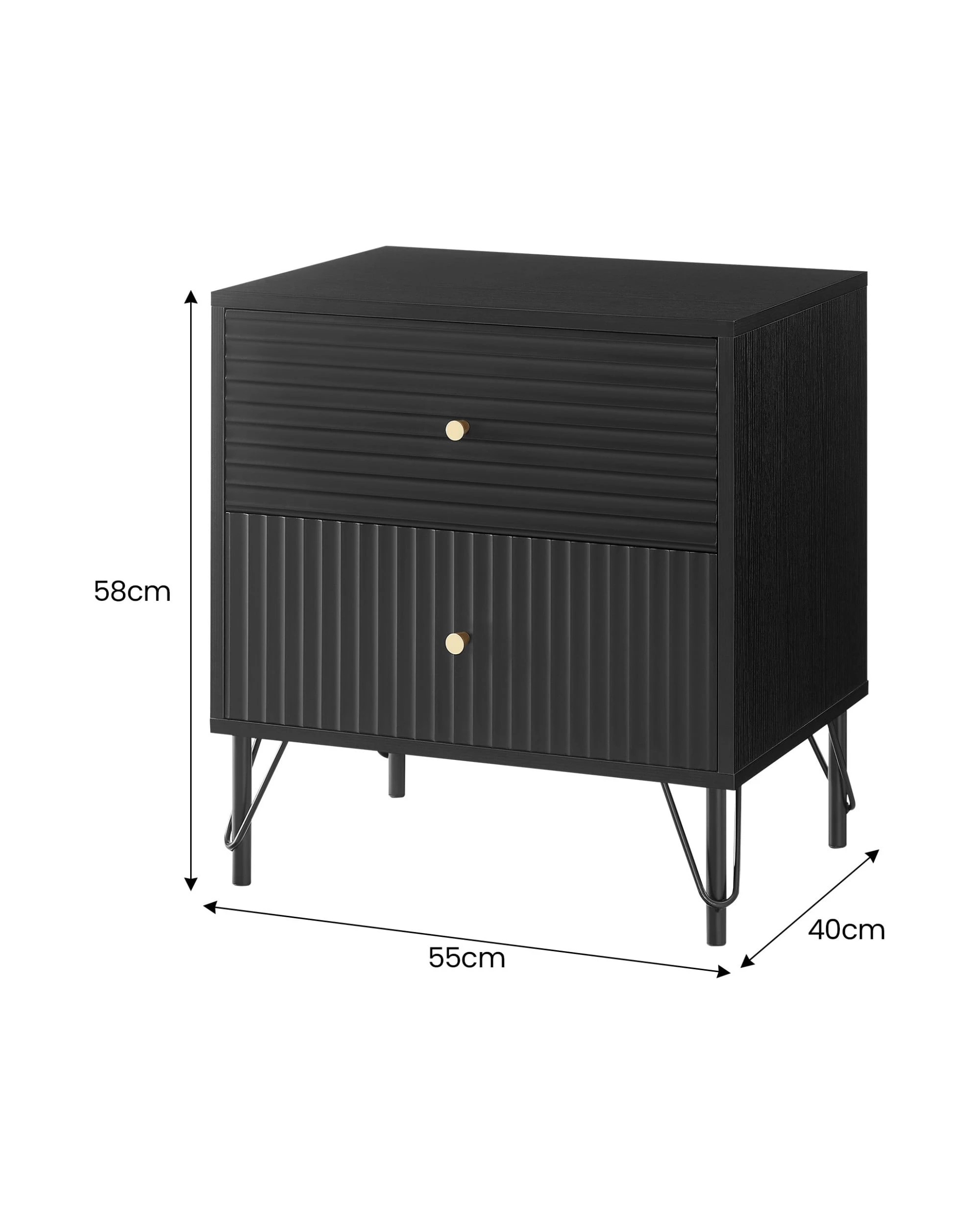 Sarantino Diego Bedside Table Night Stand with 2 Drawers - Black - Kmart