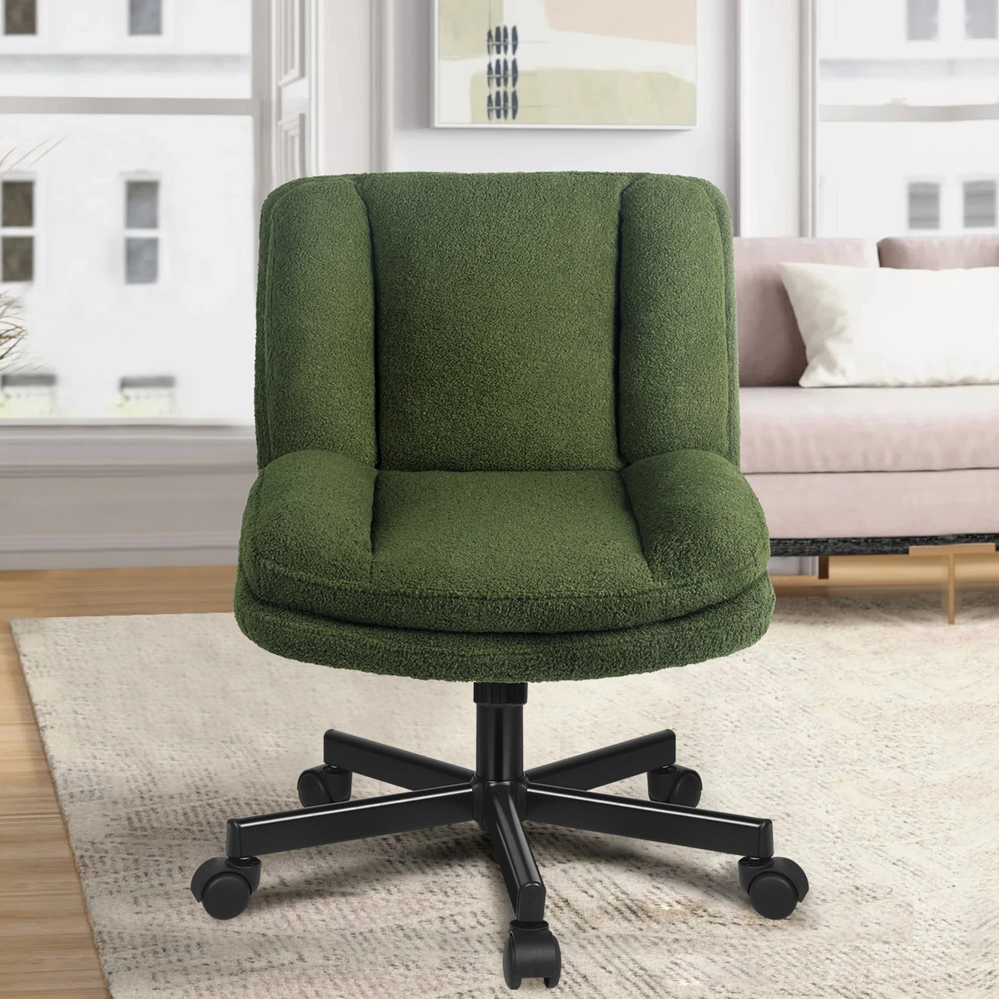 Alfordson Armless Office Desk Chair Mid Back Wide Seat w/ Wheels Boucle ...