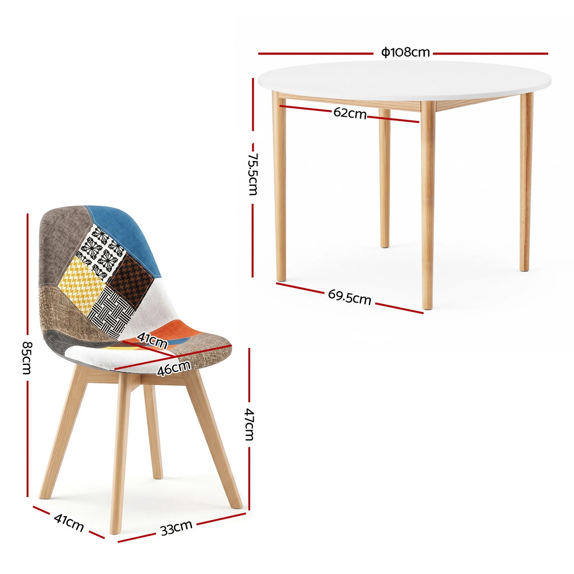 Artiss Dining Table and 4 Fabric Eiffel Chairs Set - Multi - Kmart