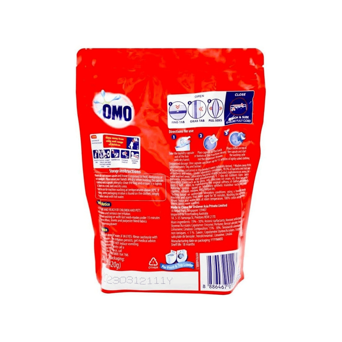 Omo 28pc Omo 3-In-1 Laundry Capsules Fresh Eucalyptus Front And Top ...