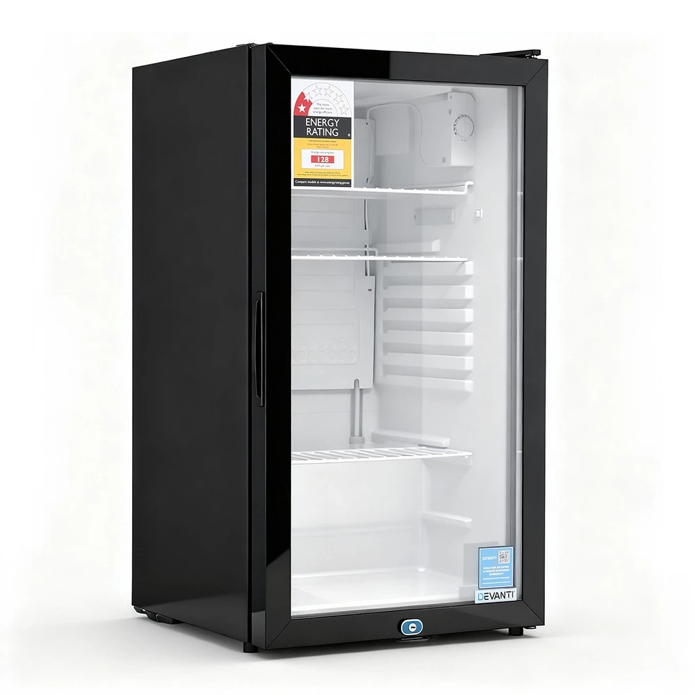 Devanti 78L Bar Fridge Glass Door Mini Fridge Countertop Cooler - Black ...