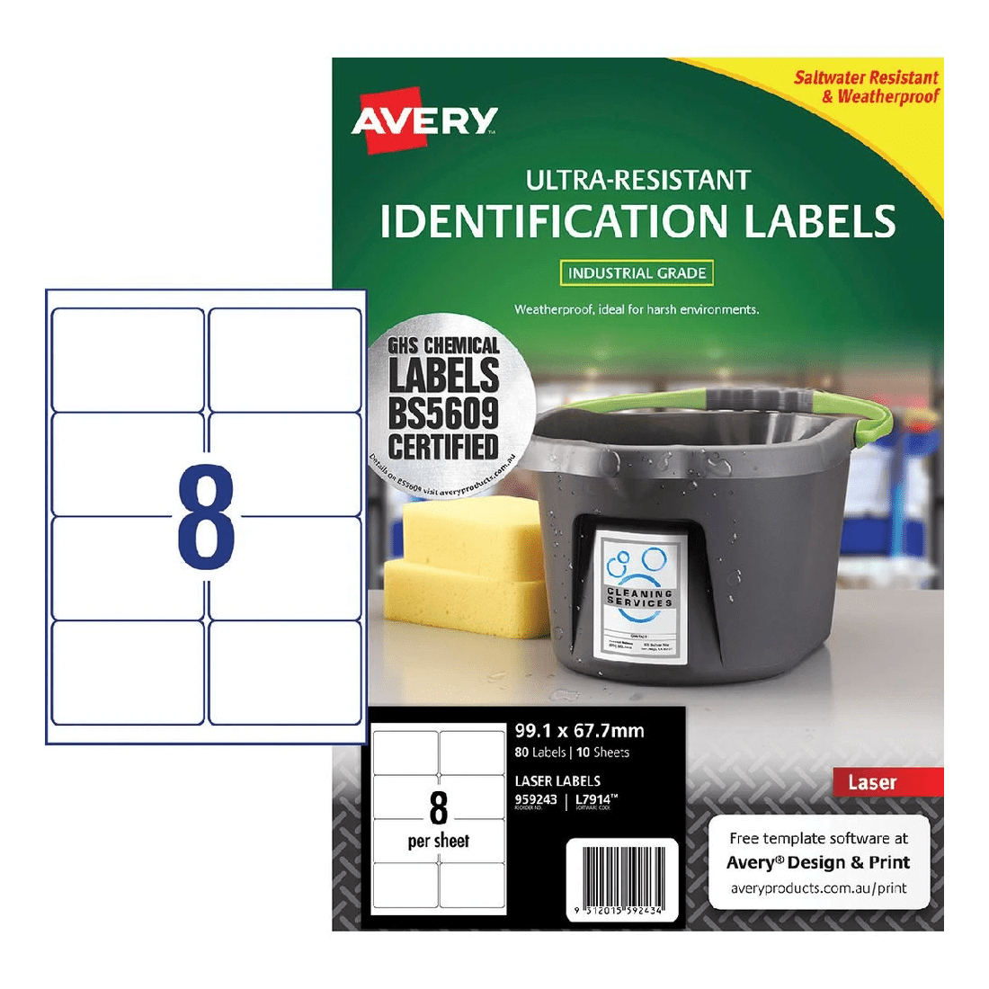 Avery 8UP Chemical Grade Laser Labels 99.1 x 67.7mm 10 Sheets - Kmart