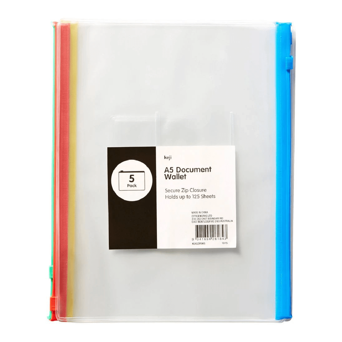 Keji PVC Document Wallet A5 Zip Closure 5 Pack - Kmart