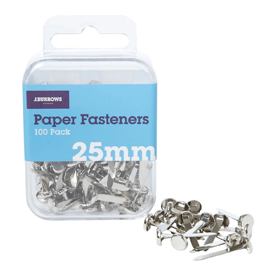 J.Burrows 25mm Paper Fasteners Silver 100 Pack - Kmart
