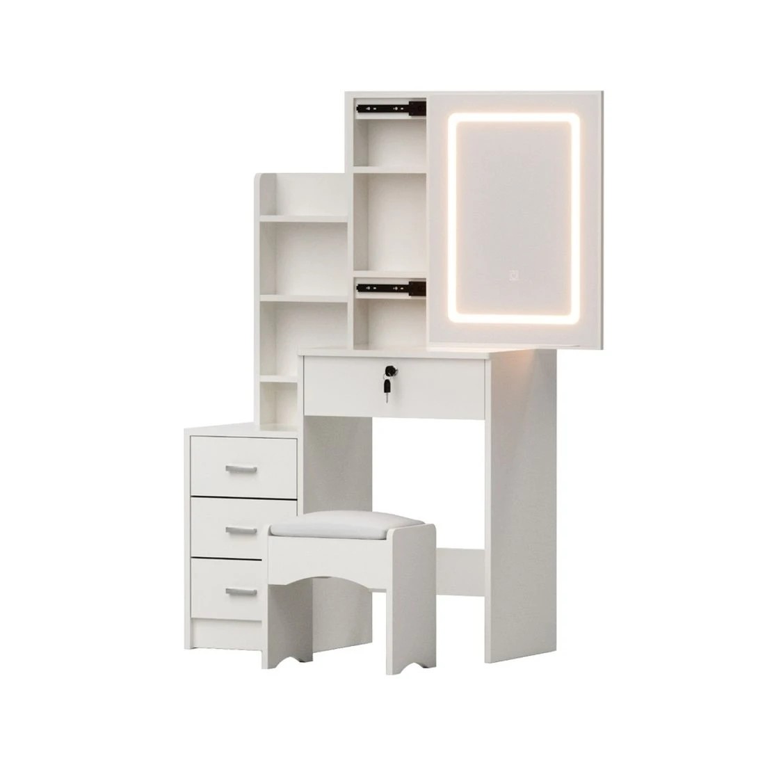 Artiss Dressing Table Vanity Desk Set Stool Led - White - Kmart