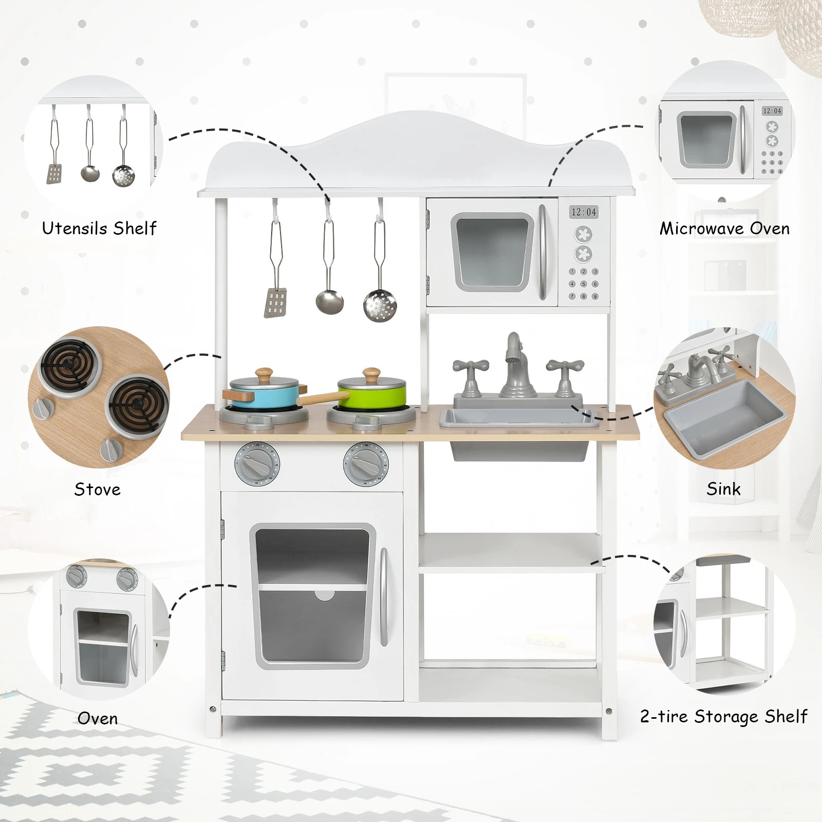 Costway Kitchen Play Set Kids Wood Cooking Toy - Kmart