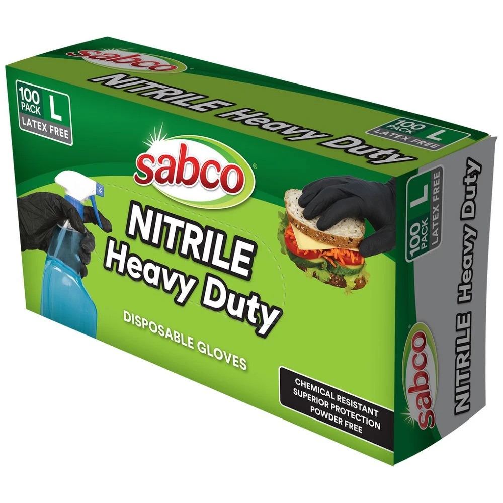 Sabco Heavy Duty Nitrile Gloves Large 100 Pack - Kmart