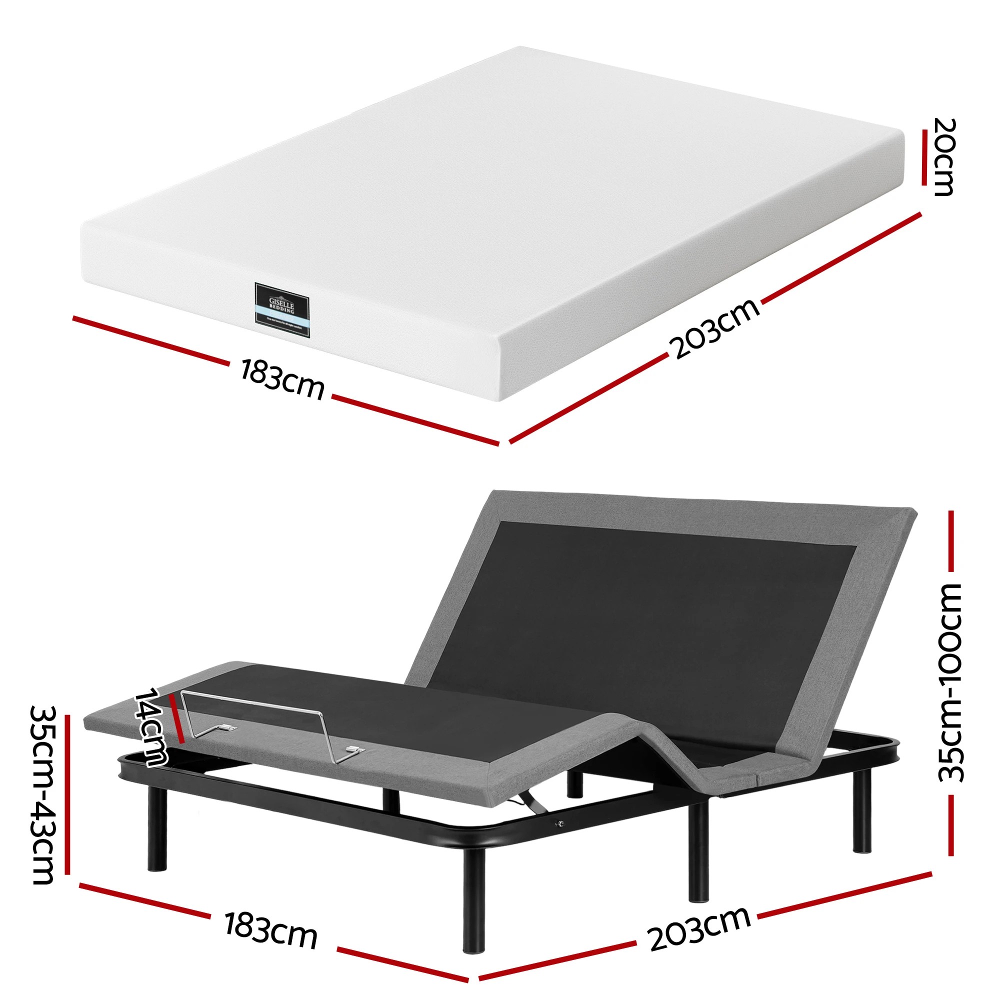 Artiss King Size Adjustable Bed Frame with Giselle Cooling Gel-Infused ...