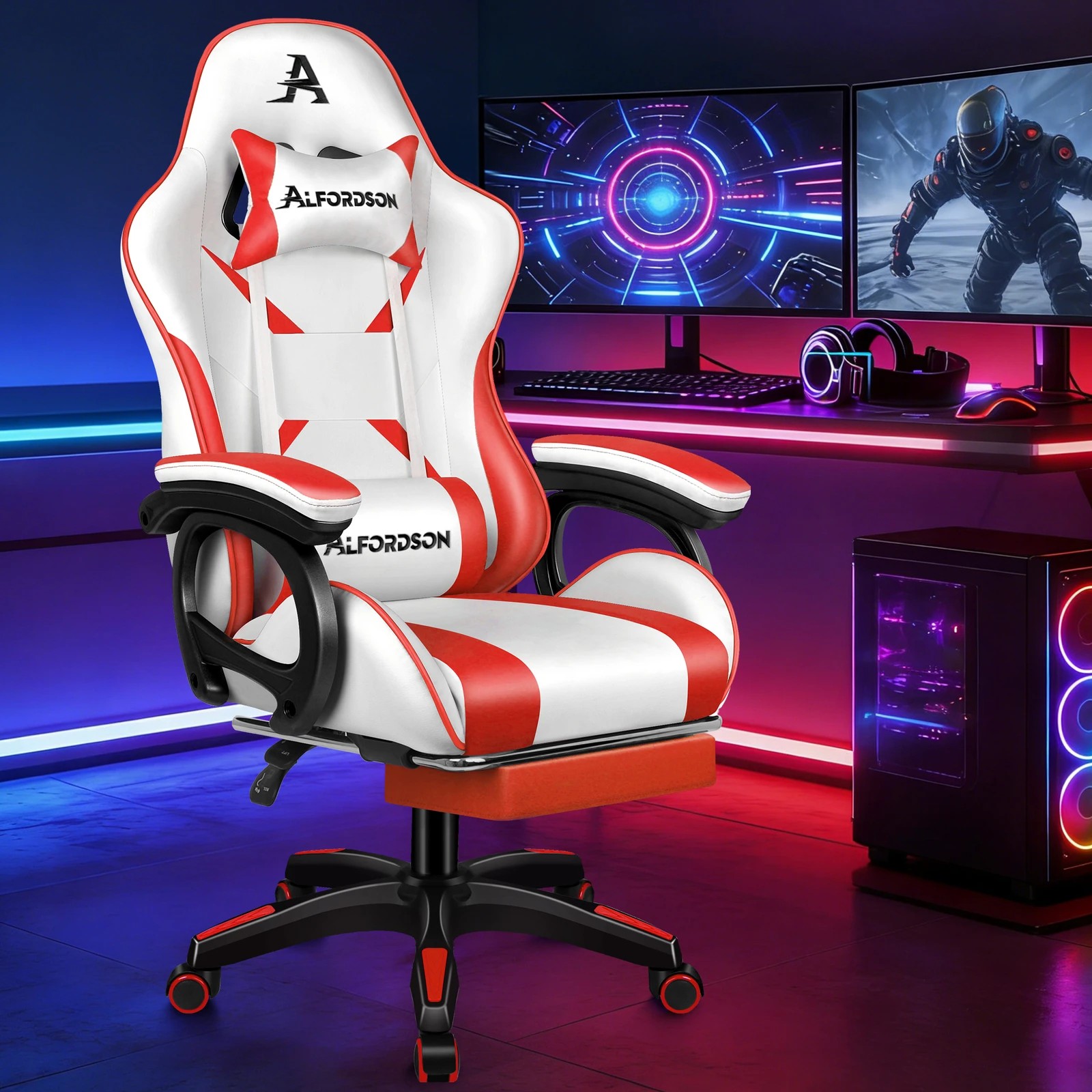 Alfordson Gaming Office Chair Racing Massage Computer Seat Footrest ...