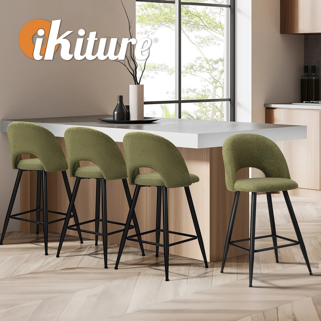 Oikiture 4x Bar Stools Kitchen Counter Stool Dining Chairs Boucle Horn ...