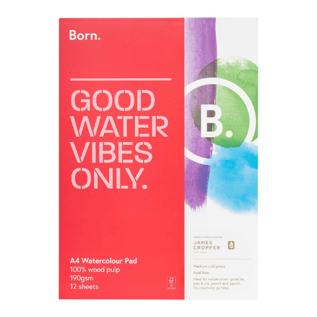 Born A4 Watercolour Pad 190gsm 12 Sheets - Kmart
