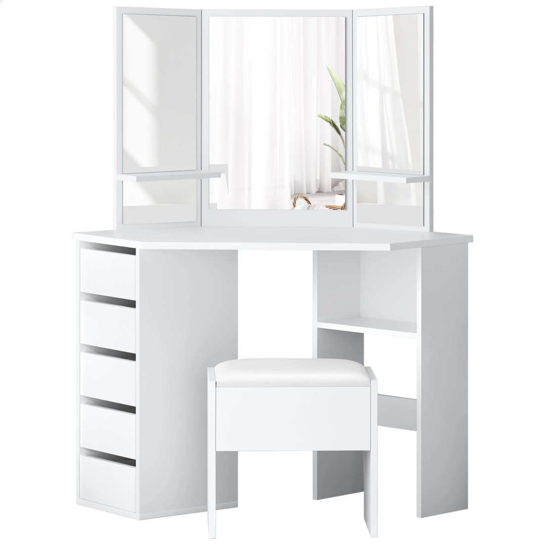 Alfordson Dressing Table Stool Set Makeup Tri-fold Mirror Vanity Desk ...