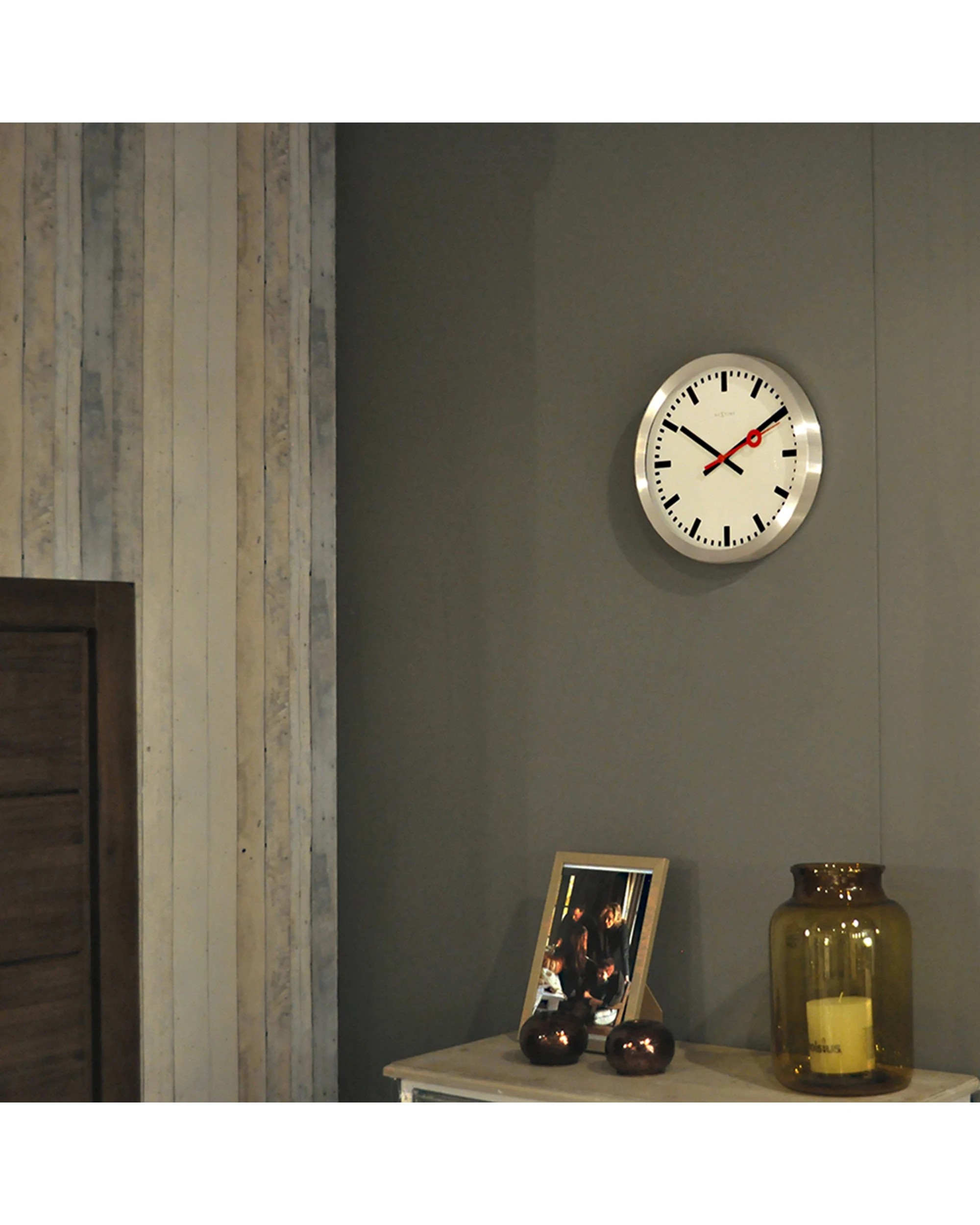 NEXTIME Station Stripe 35cm Wall Clock Silent Sweep Movement Glass Lens ...