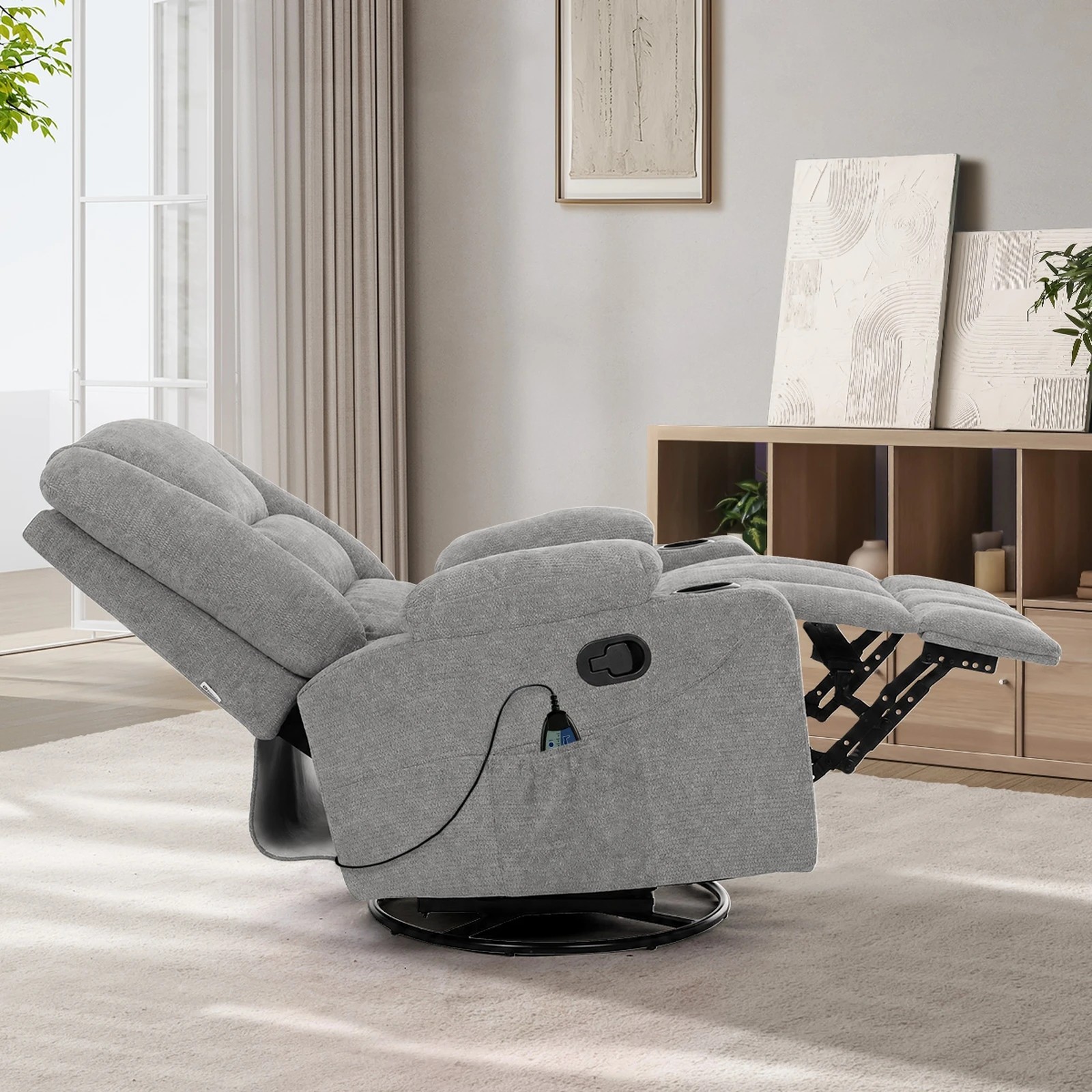 Oikiture Recliner Chair 360 Swivel Rocking Heated Electric Massage ...