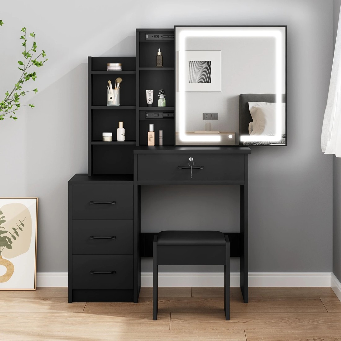 Alfordson Dressing Table Stool Set Makeup Mirror Vanity Desk Cabinet ...