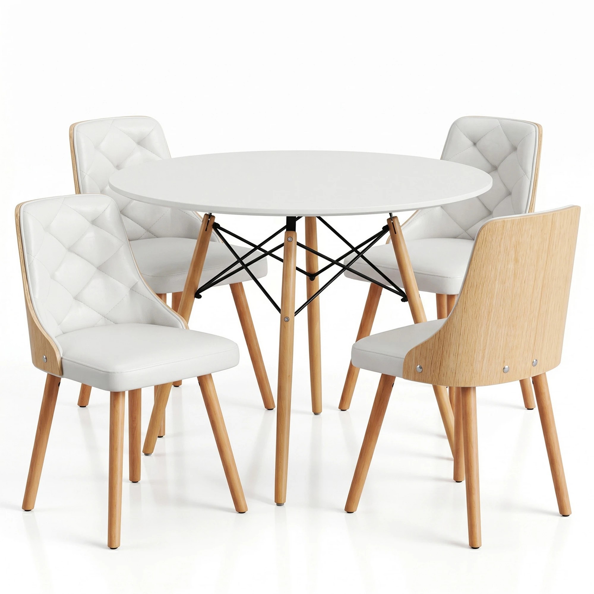 Artiss Dining Table and Chairs Set 5PCS 4 Seater Dining Set - White - Kmart