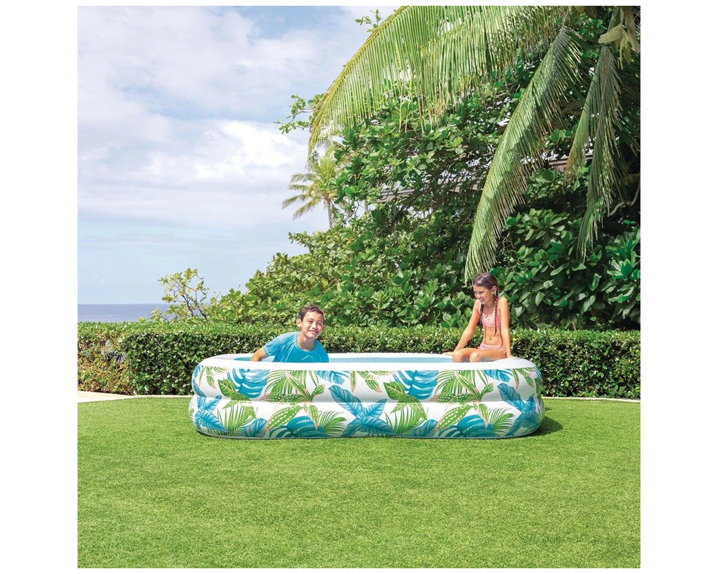 INTEX Tropical Swim Center Inflatable Family Pool 90In x 60In x 19In ...