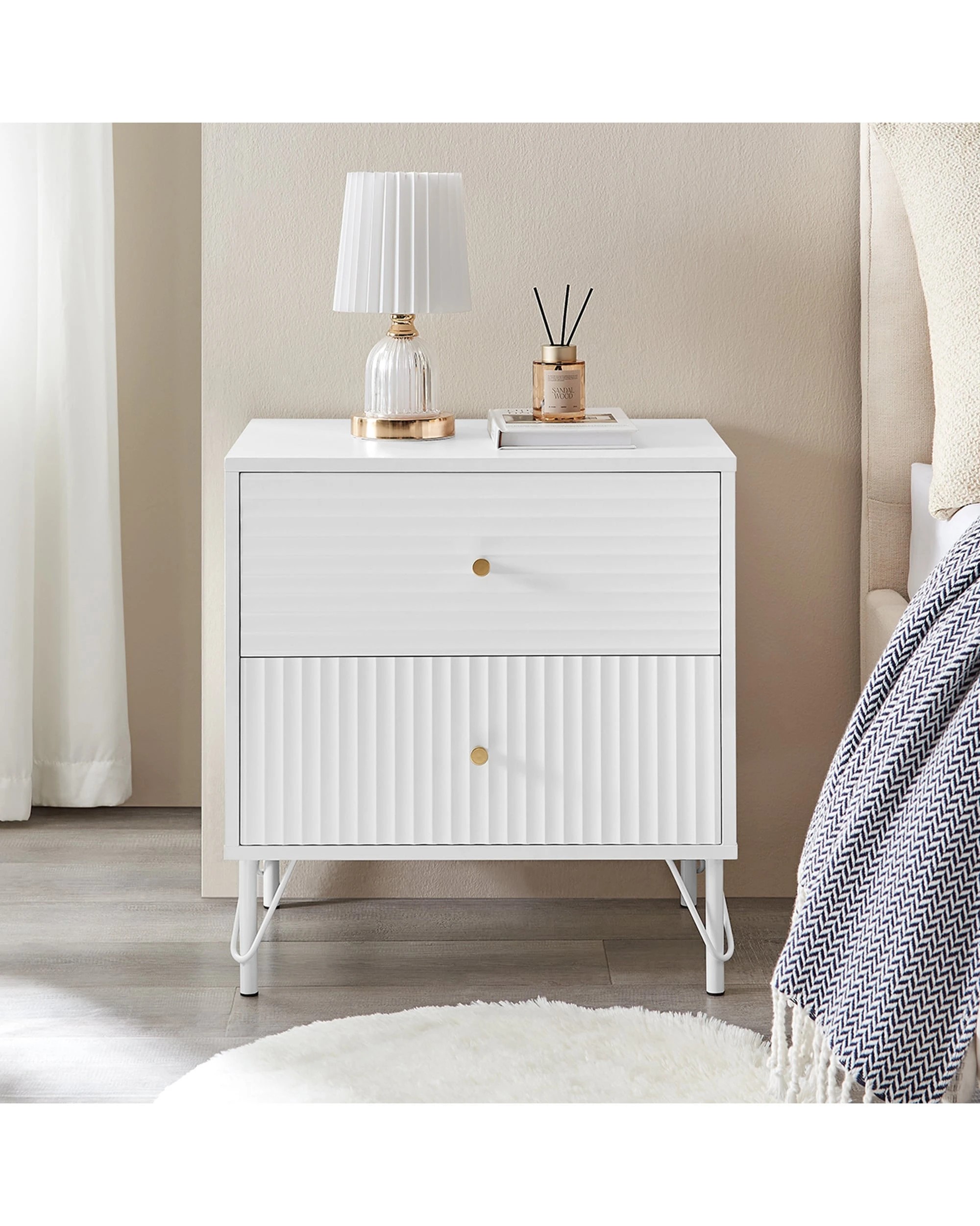 Sarantino Diego Bedside Table Night Stand with 2 Drawers - White - Kmart