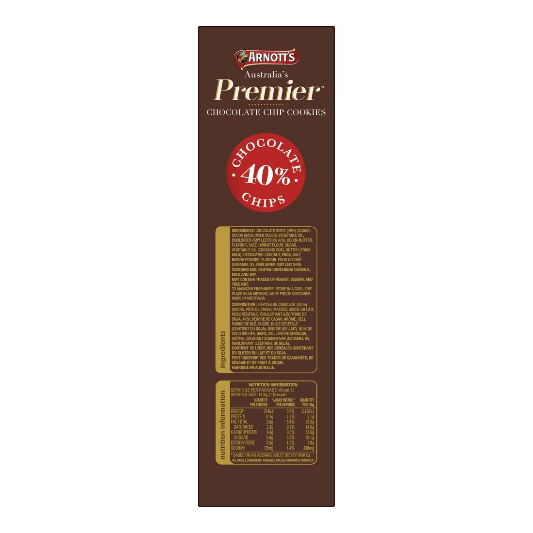 Arnott's Premier Choc Chip Biscuits 310g - Kmart
