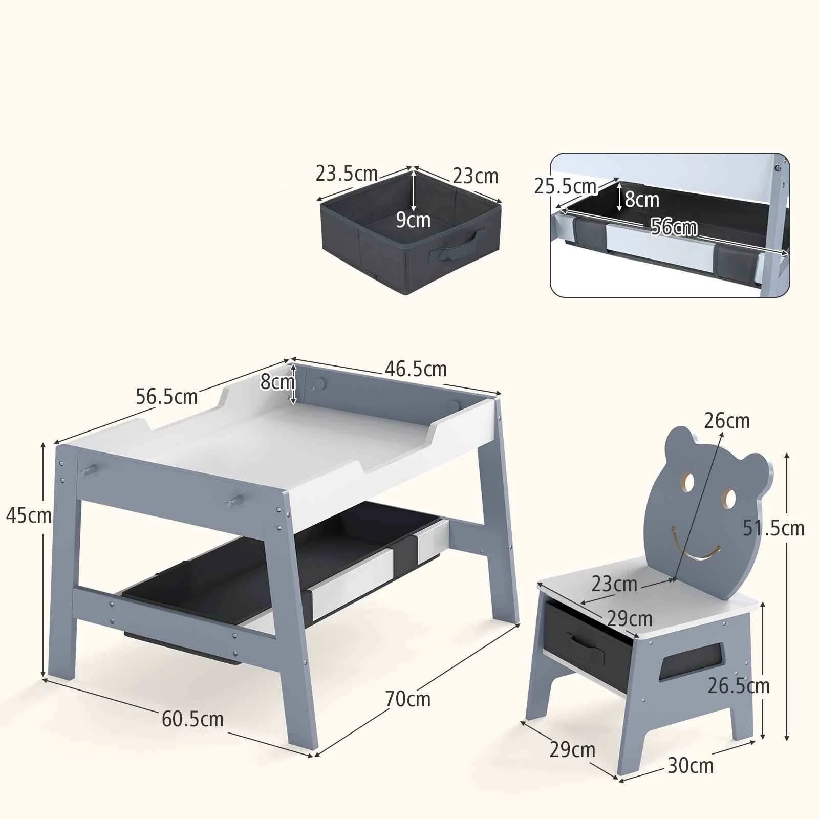 Costway Table & 2 Chairs Set Wooden Activity Furniture Double-sided ...