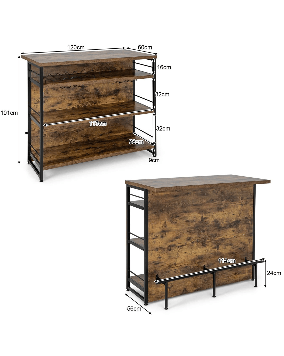 Costway 4-Tier Bar Table Dining Table Kitchen Storage Shelves w/Glass ...