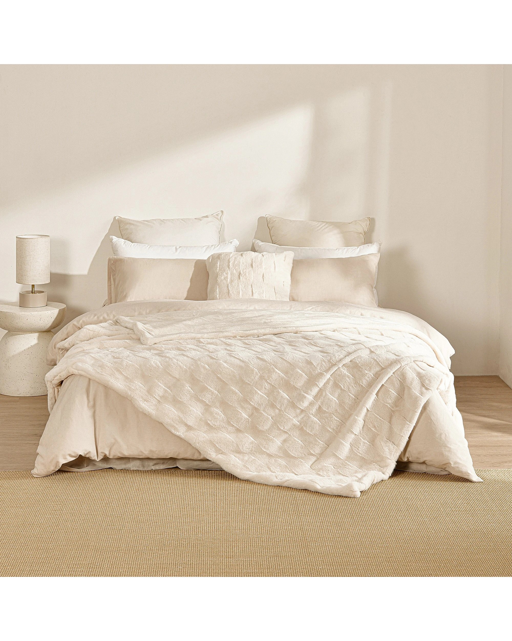 Dreamaker Basketweave Faux Fur Throw Blanket 180x200cm - Cream - Kmart