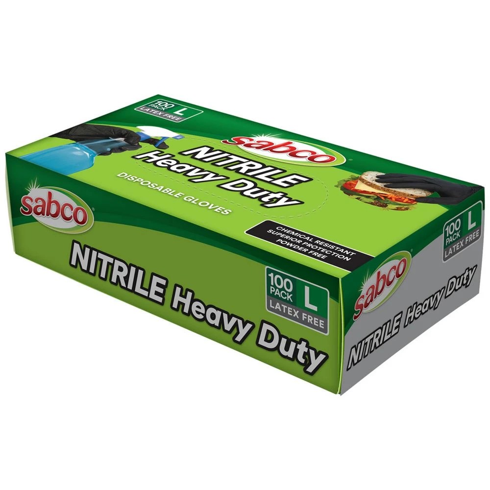 Sabco Heavy Duty Nitrile Gloves Large 100 Pack - Kmart