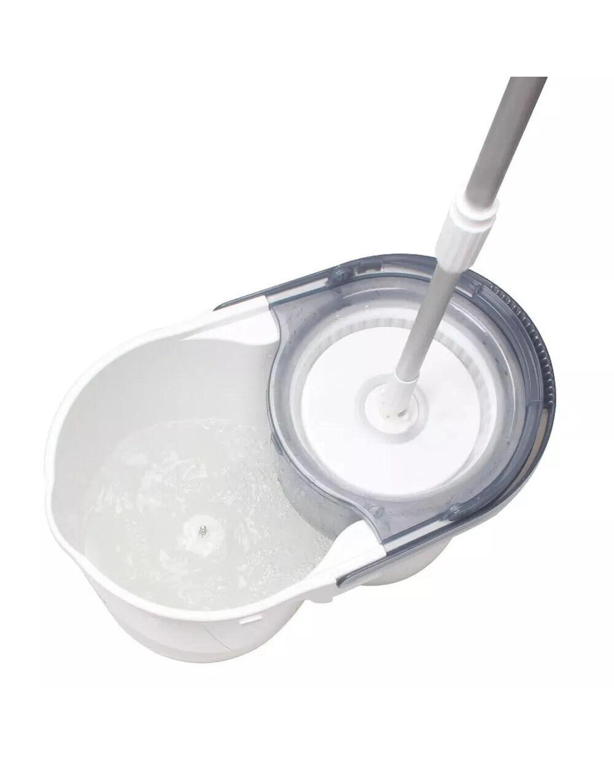 White Magic Turbo Microfibre Spin Mop Hand Press w Bucket - Multi - Kmart